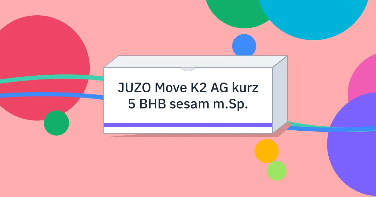 Symbolbild: Packung mit der Aufschrift JUZO Move K2 AG kurz 5 BHB sesam m.Sp. (PZN 18528256) – Verfügbarkeit und Bezug in Apotheken in Frankfurt am Main