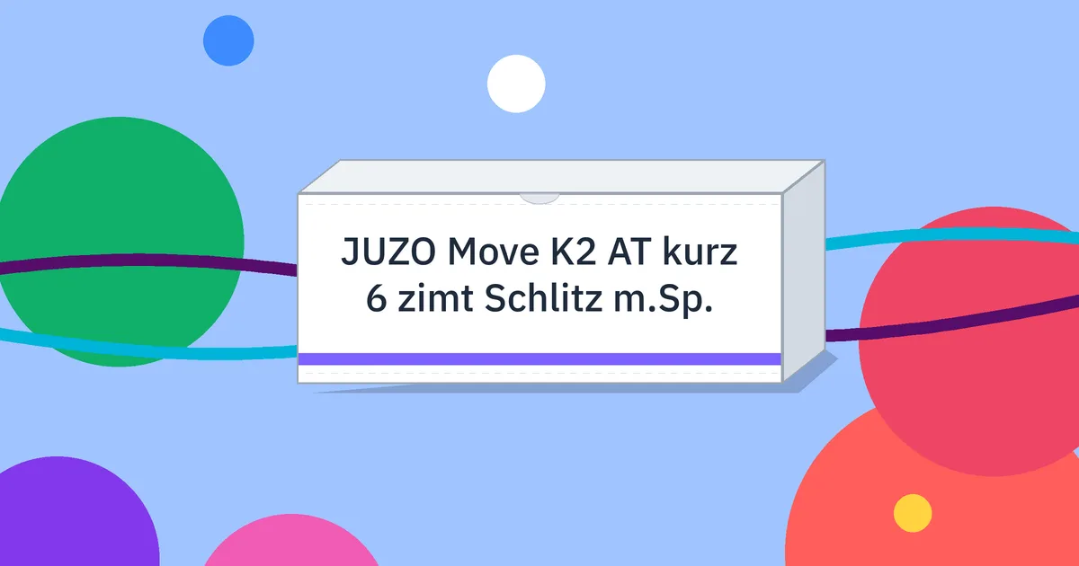 Symbolbild: Packung mit der Aufschrift JUZO Move K2 AT kurz 6 zimt Schlitz m.Sp. (PZN 20674835) – Verfügbarkeit und Bezug in Apotheken in Frankfurt am Main