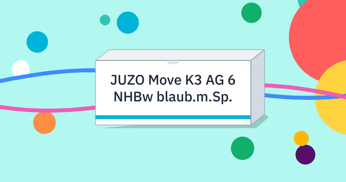 Symbolbild: Packung mit der Aufschrift JUZO Move K3 AG 6 NHBw blaub.m.Sp. (PZN 18586354) – Verfügbarkeit und Bezug in Apotheken in Frankfurt am Main