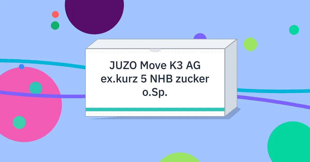 Symbolbild: Packung mit der Aufschrift JUZO Move K3 AG ex.kurz 5 NHB zucker o.Sp. (PZN 18585053) – Verfügbarkeit und Bezug in Apotheken in Frankfurt am Main