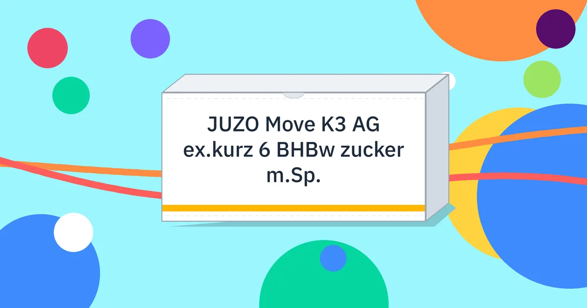 Symbolbild: Packung mit der Aufschrift JUZO Move K3 AG ex.kurz 6 BHBw zucker m.Sp. (PZN 18583746) – Verfügbarkeit und Bezug in Apotheken in Frankfurt am Main