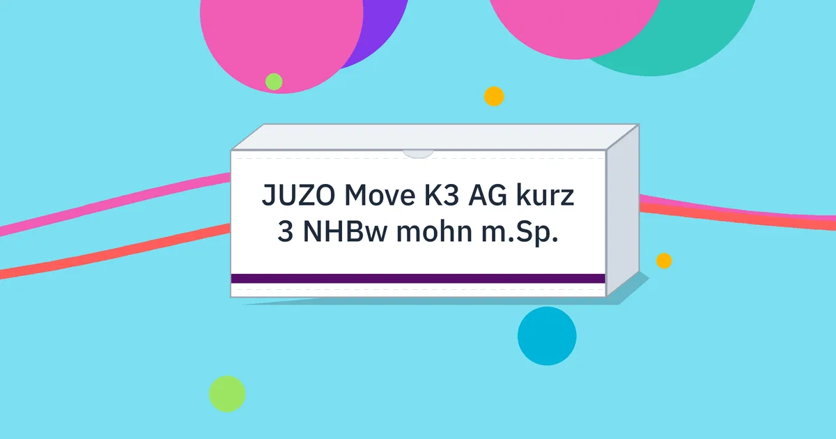 Symbolbild: Packung mit der Aufschrift JUZO Move K3 AG kurz 3 NHBw mohn m.Sp. (PZN 18590367) – Verfügbarkeit und Bezug in Apotheken in Frankfurt am Main