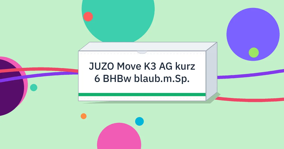 Symbolbild: Packung mit der Aufschrift JUZO Move K3 AG kurz 6 BHBw blaub.m.Sp. (PZN 18591674) – Verfügbarkeit und Bezug in Apotheken in Frankfurt am Main