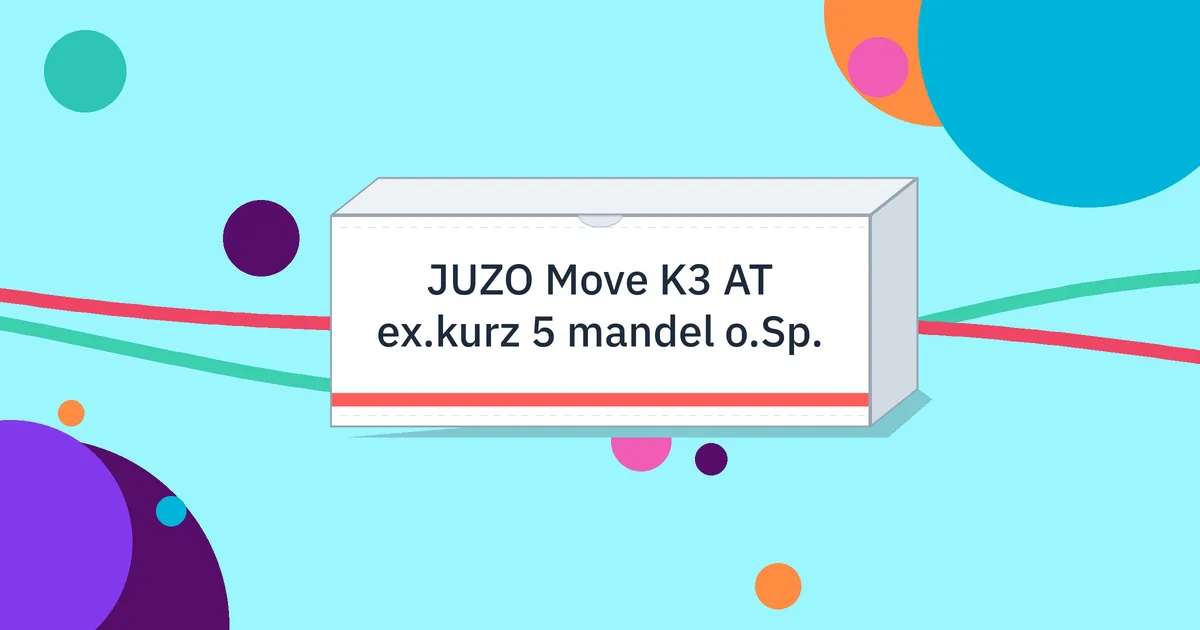 Symbolbild: Packung mit der Aufschrift JUZO Move K3 AT ex.kurz 5 mandel o.Sp. (PZN 20681717) – Verfügbarkeit und Bezug in Apotheken in Frankfurt am Main