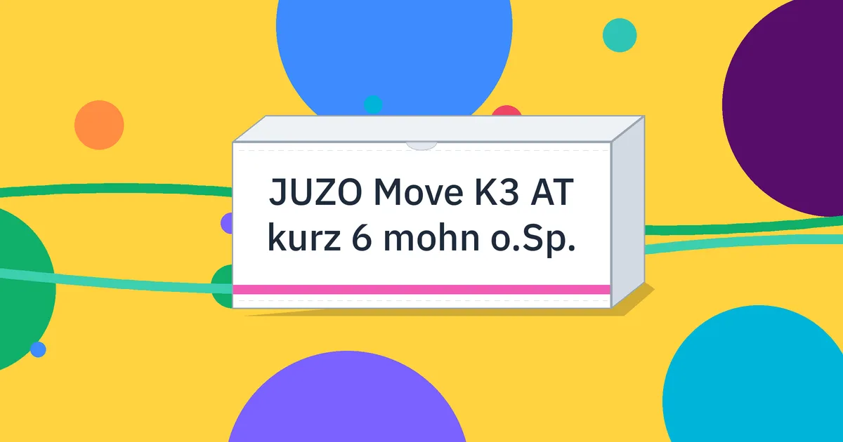 Symbolbild: Packung mit der Aufschrift JUZO Move K3 AT kurz 6 mohn o.Sp. (PZN 20684934) – Verfügbarkeit und Bezug in Apotheken in Frankfurt am Main
