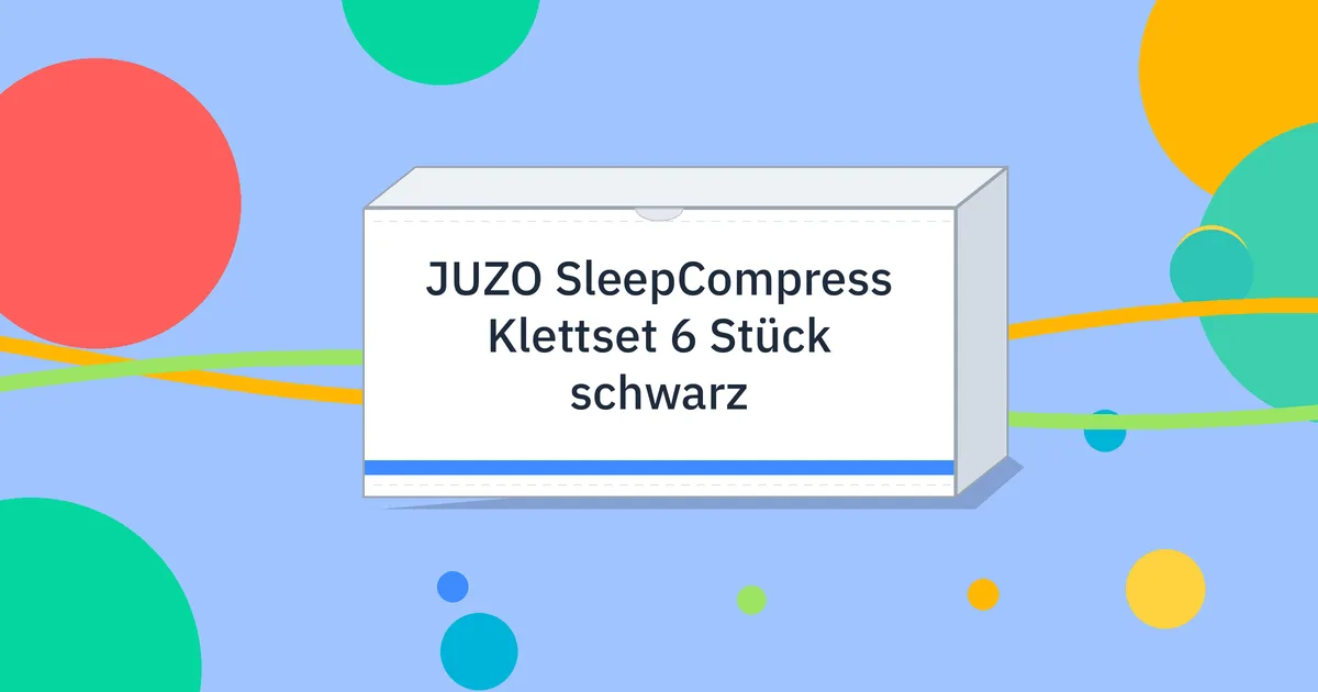 Symbolbild: Packung mit der Aufschrift JUZO SleepCompress Klettset 6 Stück schwarz (PZN 19622885) – Verfügbarkeit und Bezug in Apotheken in Frankfurt am Main
