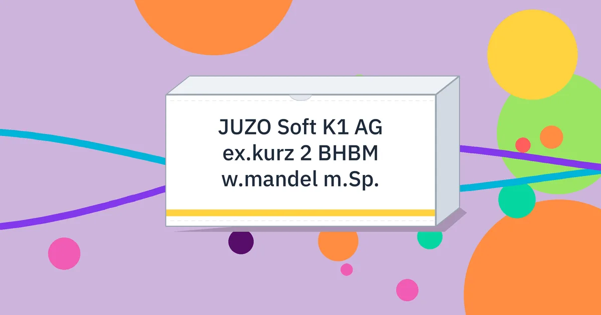 Symbolbild: Packung mit der Aufschrift JUZO Soft K1 AG ex.kurz 2 BHBM w.mandel m.Sp. (PZN 14864371) – Verfügbarkeit und Bezug in Apotheken in Frankfurt am Main