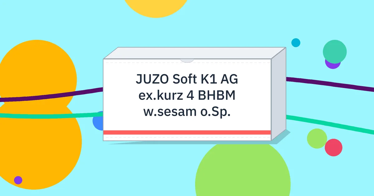 Symbolbild: Packung mit der Aufschrift JUZO Soft K1 AG ex.kurz 4 BHBM w.sesam o.Sp. (PZN 14866186) – Verfügbarkeit und Bezug in Apotheken in Frankfurt am Main
