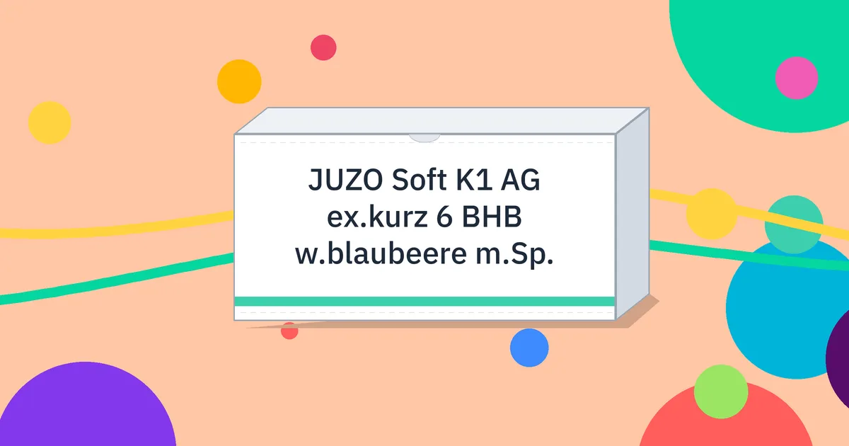 Symbolbild: Packung mit der Aufschrift JUZO Soft K1 AG ex.kurz 6 BHB w.blaubeere m.Sp. (PZN 14839568) – Verfügbarkeit und Bezug in Apotheken in Frankfurt am Main