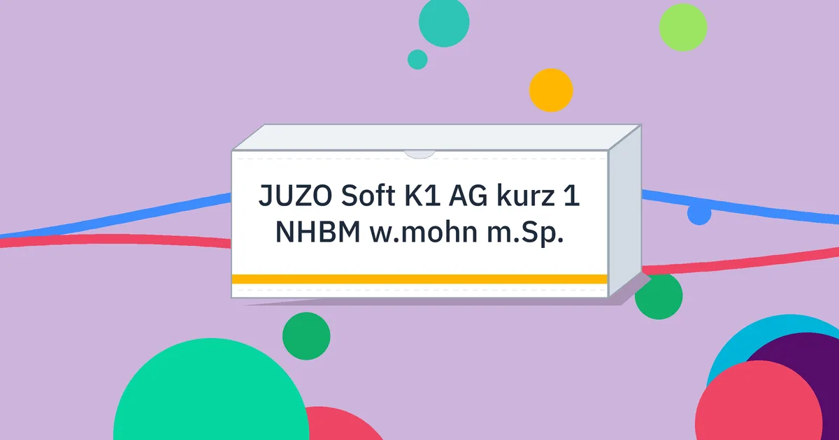 Symbolbild: Packung mit der Aufschrift JUZO Soft K1 AG kurz 1 NHBM w.mohn m.Sp. (PZN 15015898) – Verfügbarkeit und Bezug in Apotheken in Frankfurt am Main