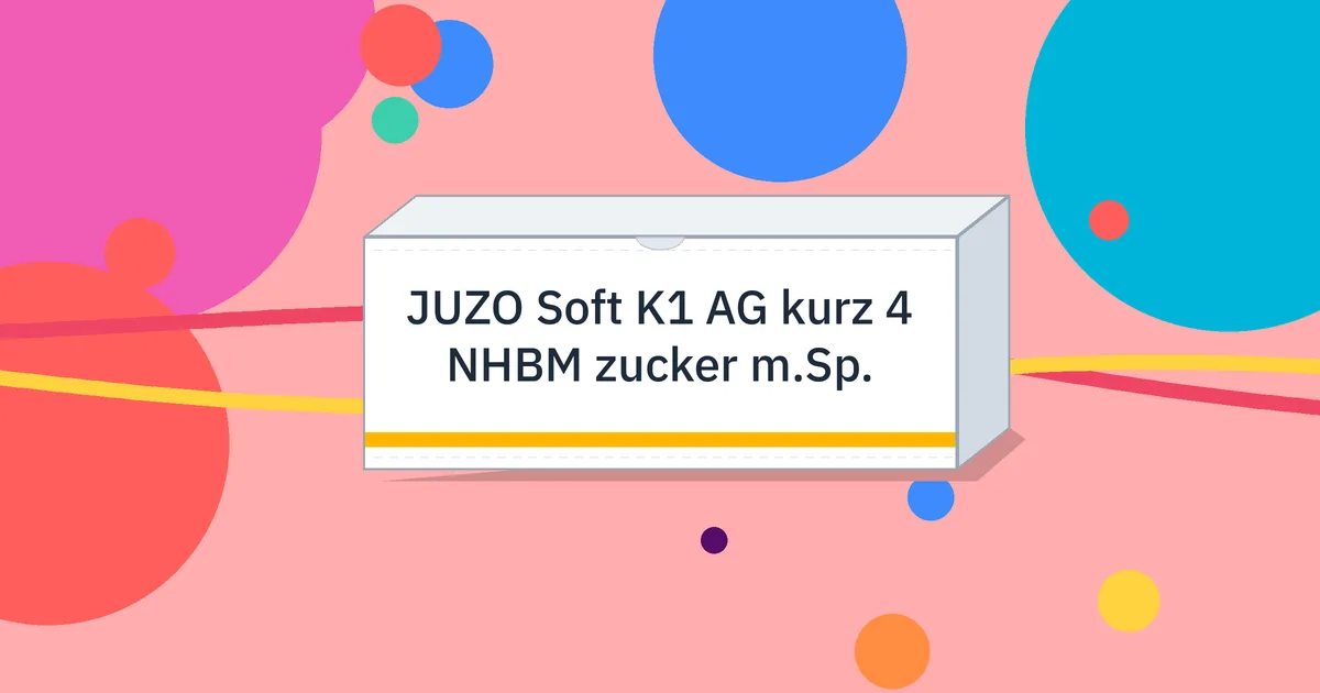 Symbolbild: Packung mit der Aufschrift JUZO Soft K1 AG kurz 4 NHBM zucker m.Sp. (PZN 15016395) – Verfügbarkeit und Bezug in Apotheken in Frankfurt am Main
