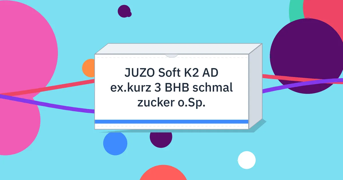 Symbolbild: Packung mit der Aufschrift JUZO Soft K2 AD ex.kurz 3 BHB schmal zucker o.Sp. (PZN 15468111) – Verfügbarkeit und Bezug in Apotheken in Frankfurt am Main