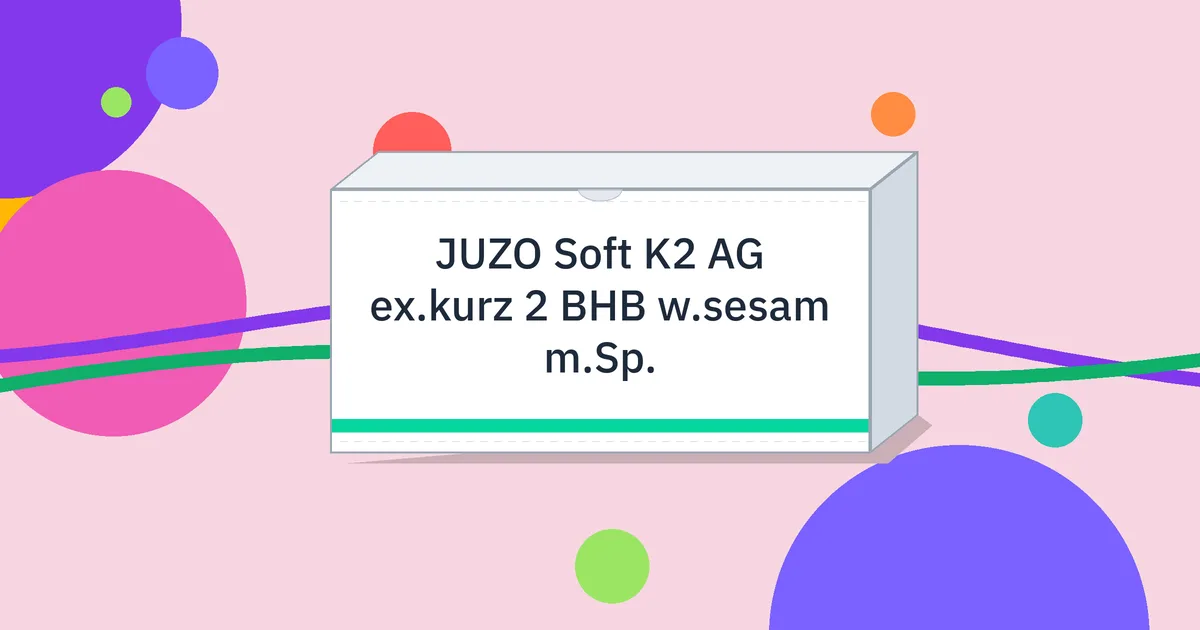 Symbolbild: Packung mit der Aufschrift JUZO Soft K2 AG ex.kurz 2 BHB w.sesam m.Sp. (PZN 14843328) – Verfügbarkeit und Bezug in Apotheken in Frankfurt am Main