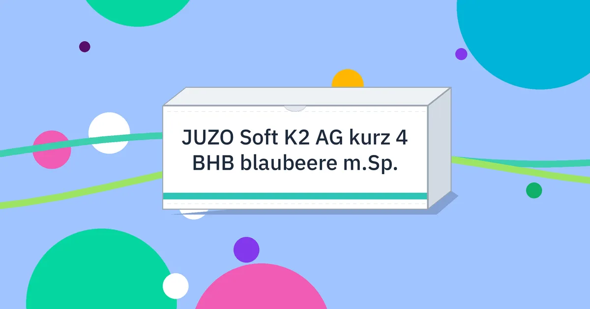 Symbolbild: Packung mit der Aufschrift JUZO Soft K2 AG kurz 4 BHB blaubeere m.Sp. (PZN 14826258) – Verfügbarkeit und Bezug in Apotheken in Frankfurt am Main