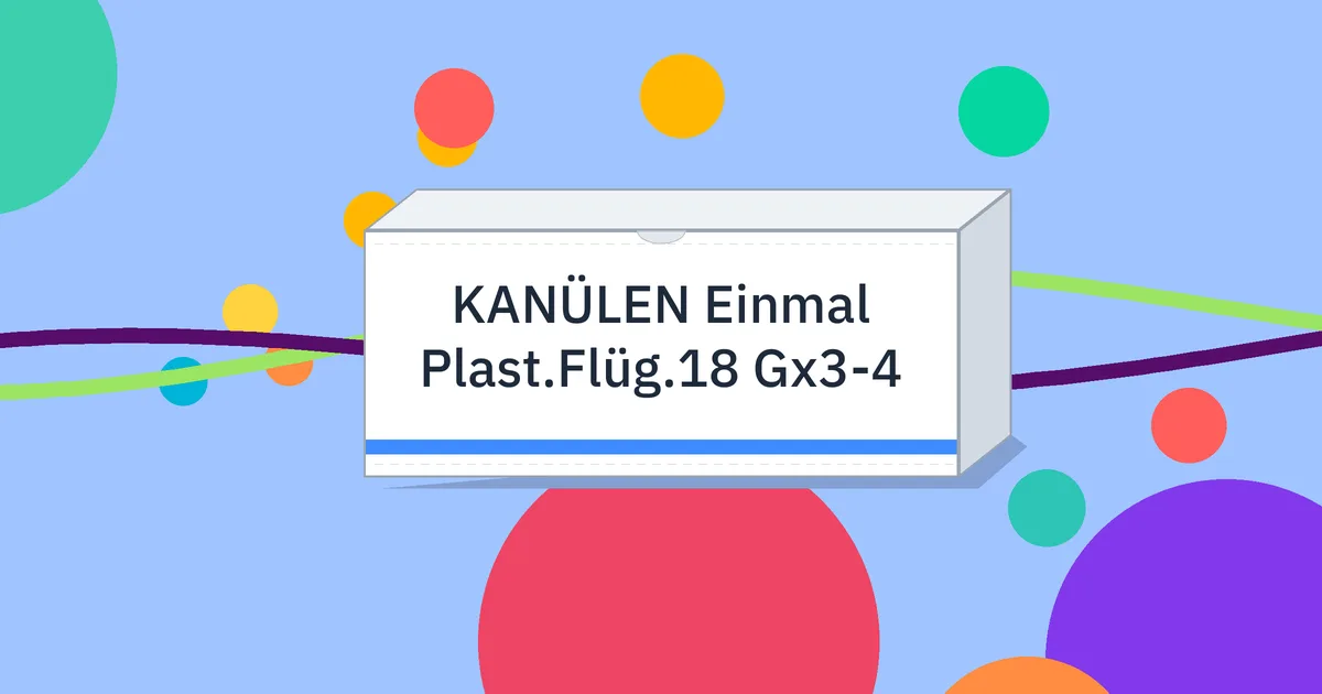 Symbolbild: Packung mit der Aufschrift KANÜLEN Einmal Plast.Flüg.18 Gx3-4 (PZN 02440803) – Verfügbarkeit und Bezug in Apotheken in Frankfurt am Main