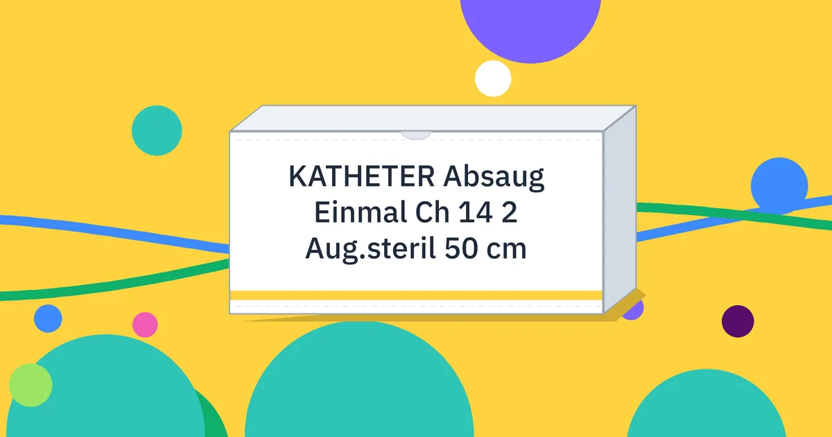 Symbolbild: Packung mit der Aufschrift KATHETER Absaug Einmal Ch 14 2 Aug.steril 50 cm (PZN 00272431) – Verfügbarkeit und Bezug in Apotheken in Frankfurt am Main