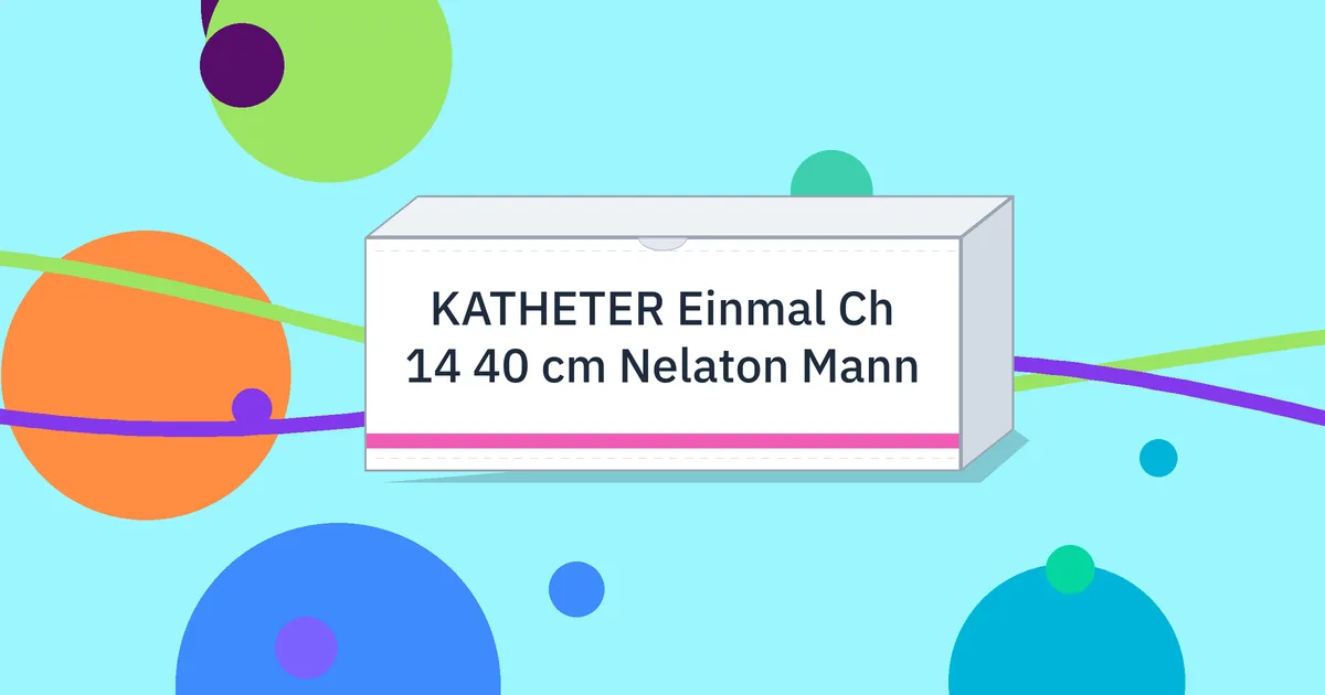 Symbolbild: Packung mit der Aufschrift KATHETER Einmal Ch 14 40 cm Nelaton Mann (PZN 01729832) – Verfügbarkeit und Bezug in Apotheken in Frankfurt am Main