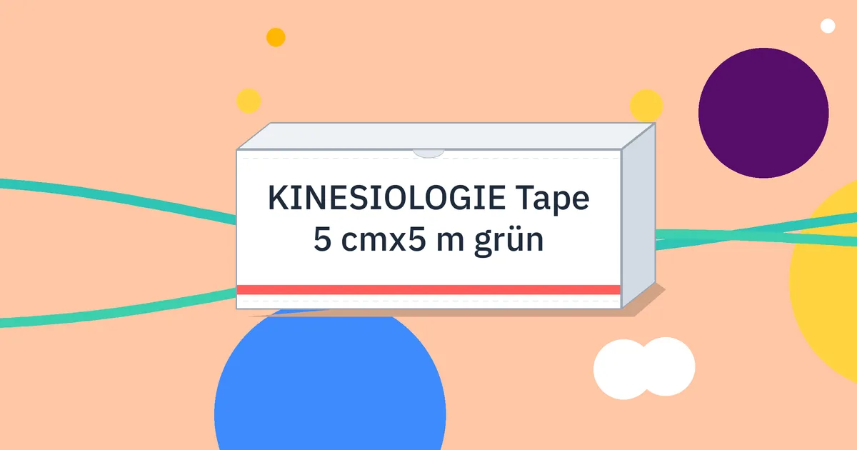 Symbolbild: Packung mit der Aufschrift KINESIOLOGIE Tape 5 cmx5 m grün (PZN 12492379) – Verfügbarkeit und Bezug in Apotheken in Frankfurt am Main