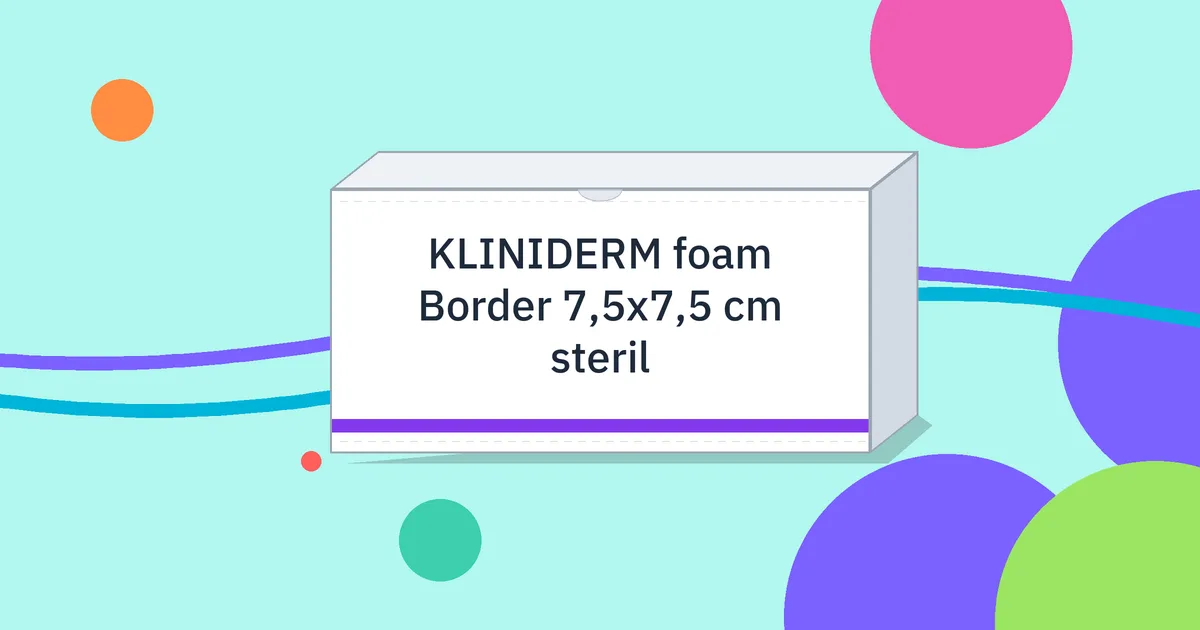 Symbolbild: Packung mit der Aufschrift KLINIDERM foam Border 7,5x7,5 cm steril (PZN 15783456) – Verfügbarkeit und Bezug in Apotheken in Frankfurt am Main