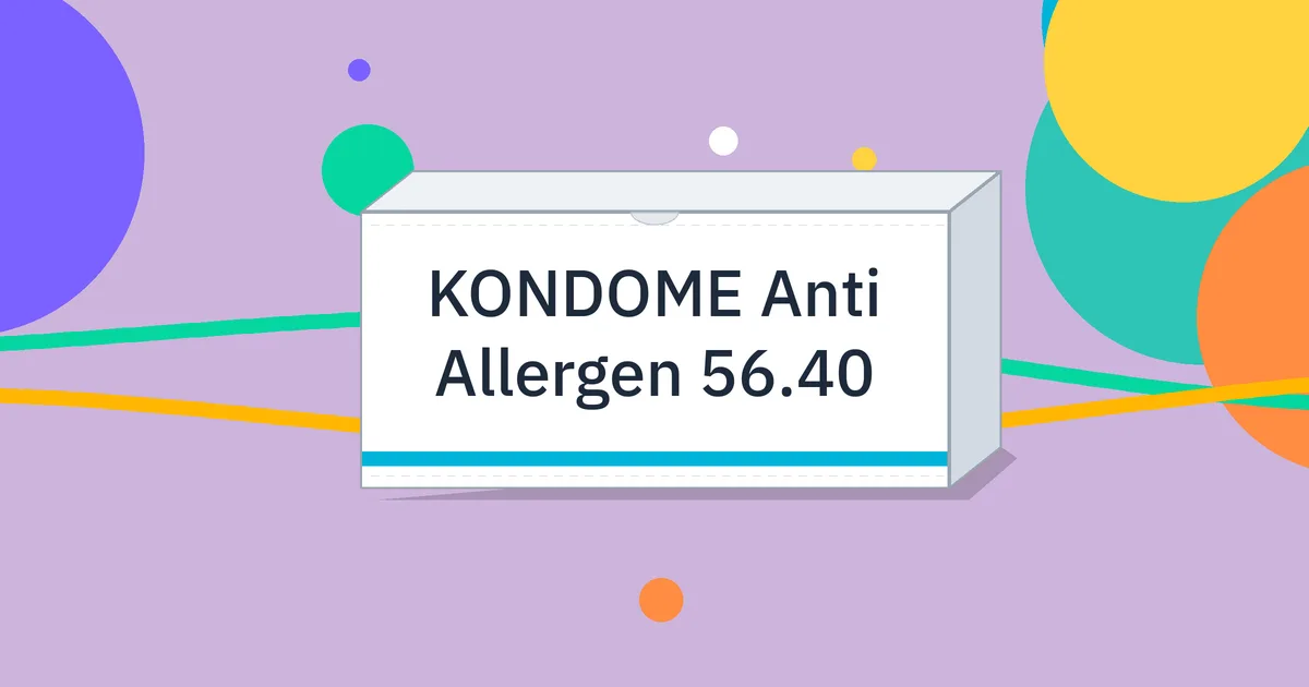 Symbolbild: Packung mit der Aufschrift KONDOME Anti Allergen 56.40 (PZN 00590527) – Verfügbarkeit und Bezug in Apotheken in Frankfurt am Main