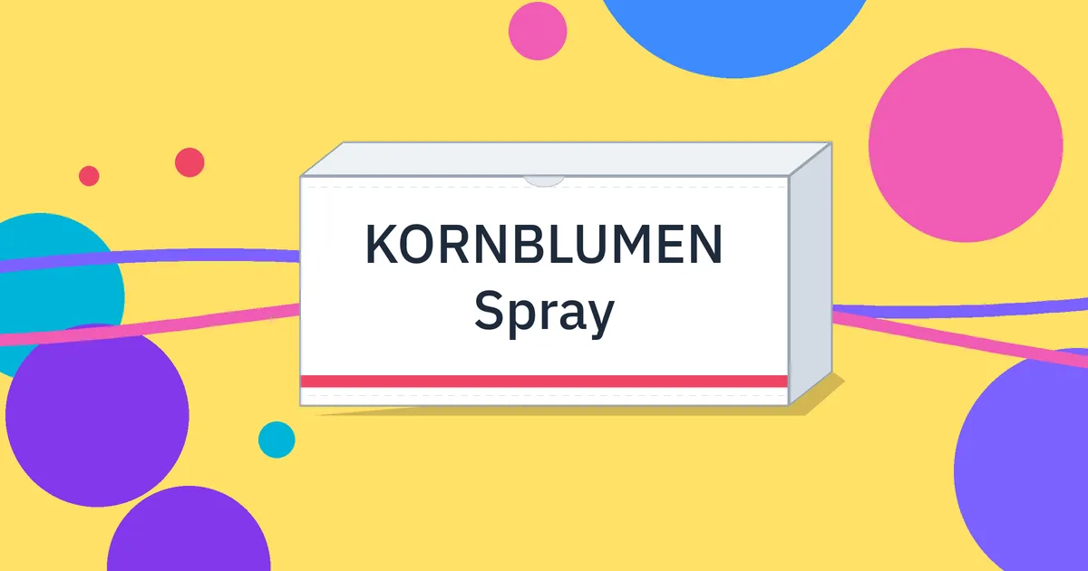Symbolbild: Packung mit der Aufschrift KORNBLUMEN Spray (PZN 11712979) – Verfügbarkeit und Bezug in Apotheken in Frankfurt am Main