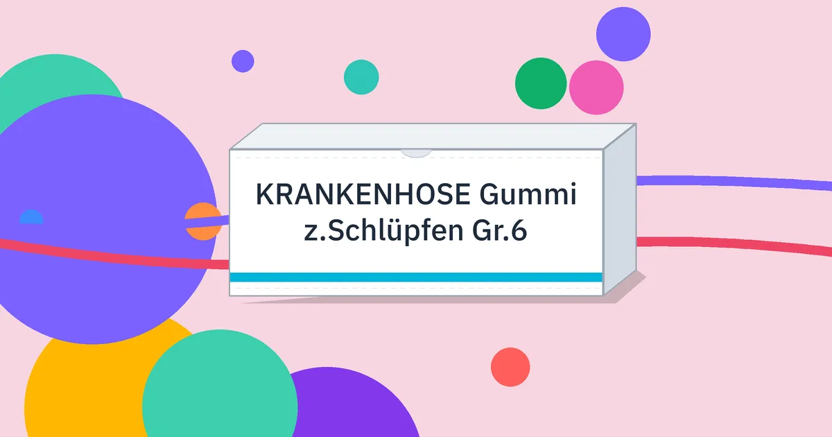 Symbolbild: Packung mit der Aufschrift KRANKENHOSE Gummi z.Schlüpfen Gr.6 (PZN 01979902) – Verfügbarkeit und Bezug in Apotheken in Frankfurt am Main