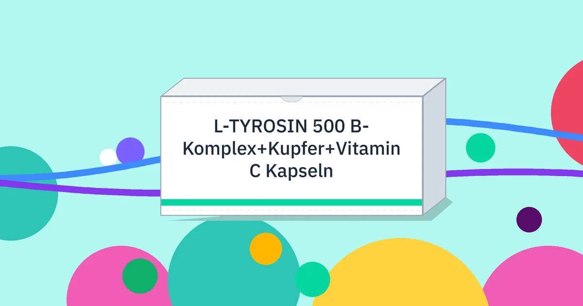 Symbolbild: Packung mit der Aufschrift L-TYROSIN 500 B-Komplex+Kupfer+Vitamin C Kapseln (PZN 19400541) – Verfügbarkeit und Bezug in Apotheken in Frankfurt am Main
