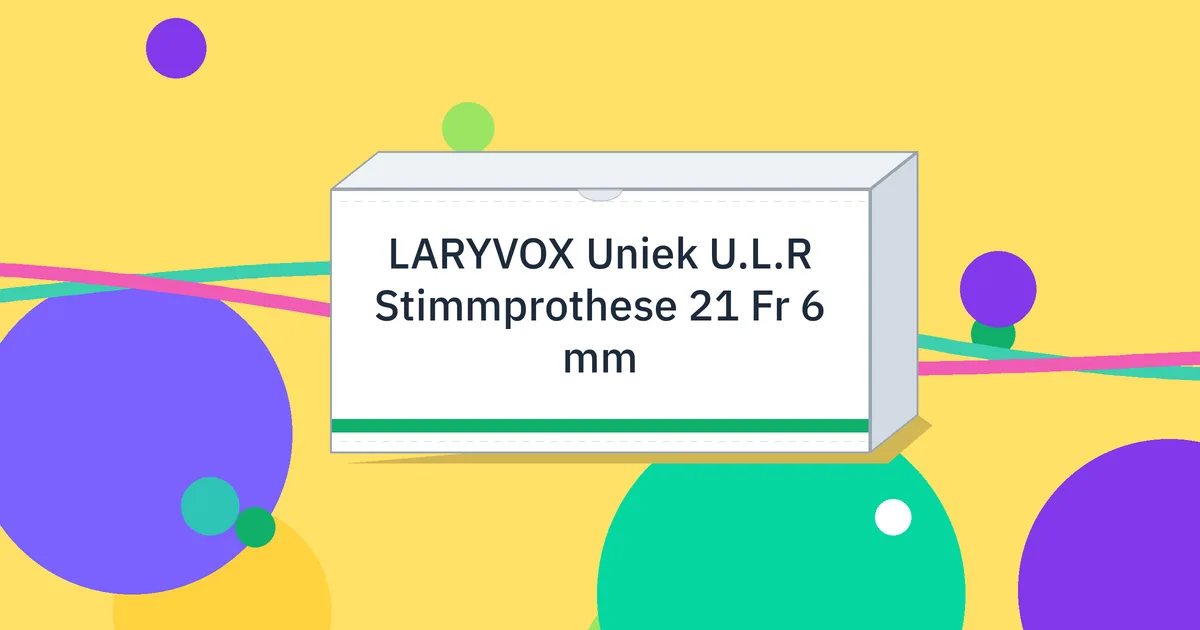 Symbolbild: Packung mit der Aufschrift LARYVOX Uniek U.L.R Stimmprothese 21 Fr 6 mm (PZN 18791309) – Verfügbarkeit und Bezug in Apotheken in Frankfurt am Main