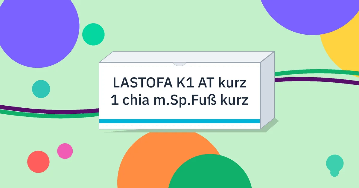 Symbolbild: Packung mit der Aufschrift LASTOFA K1 AT kurz 1 chia m.Sp.Fuß kurz (PZN 13794993) – Verfügbarkeit und Bezug in Apotheken in Frankfurt am Main