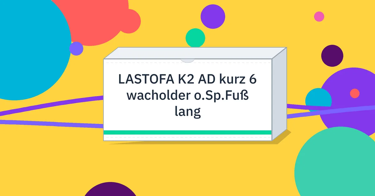 Symbolbild: Packung mit der Aufschrift LASTOFA K2 AD kurz 6 wacholder o.Sp.Fuß lang (PZN 14147617) – Verfügbarkeit und Bezug in Apotheken in Frankfurt am Main