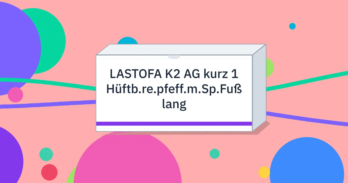 Symbolbild: Packung mit der Aufschrift LASTOFA K2 AG kurz 1 Hüftb.re.pfeff.m.Sp.Fuß lang (PZN 13810692) – Verfügbarkeit und Bezug in Apotheken in Frankfurt am Main