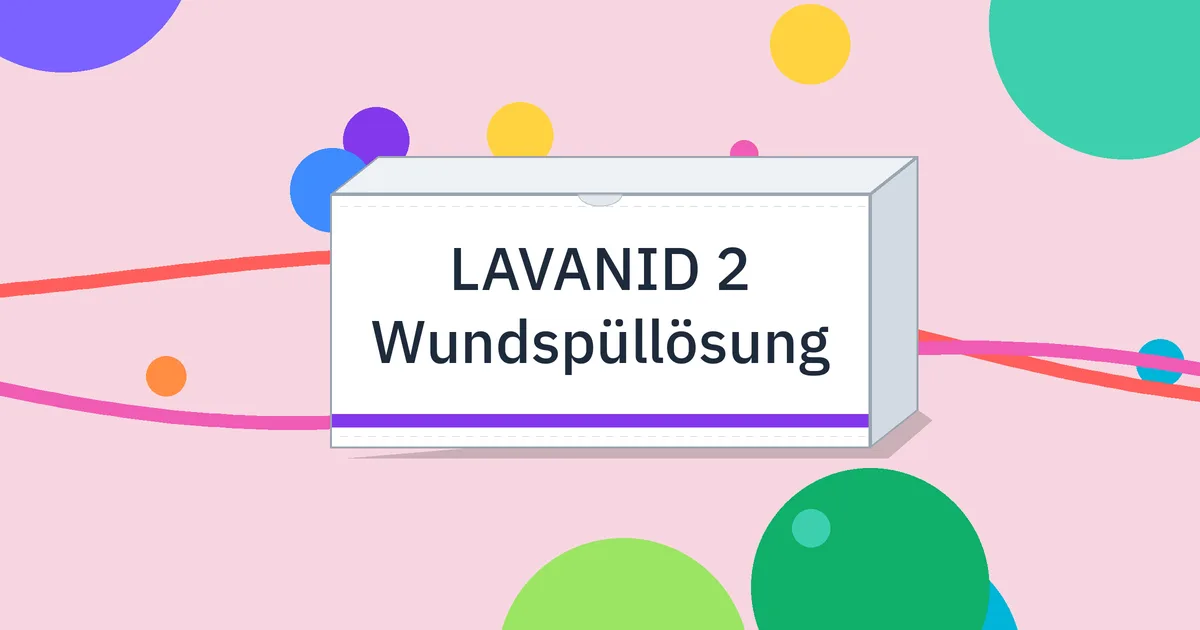 Symbolbild: Packung mit der Aufschrift LAVANID 2 Wundspüllösung (PZN 18669790) – Verfügbarkeit und Bezug in Apotheken in Frankfurt am Main