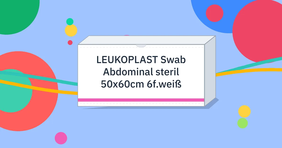 Symbolbild: Packung mit der Aufschrift LEUKOPLAST Swab Abdominal steril 50x60cm 6f.weiß (PZN 17208207) – Verfügbarkeit und Bezug in Apotheken in Frankfurt am Main