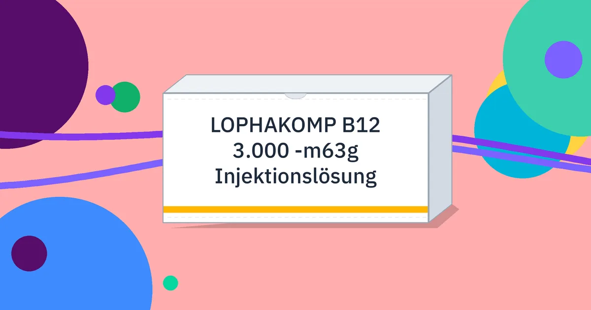 Symbolbild: Packung mit der Aufschrift LOPHAKOMP B12 3.000 -m63g Injektionslösung (PZN 01293263) – Verfügbarkeit und Bezug in Apotheken in Frankfurt am Main