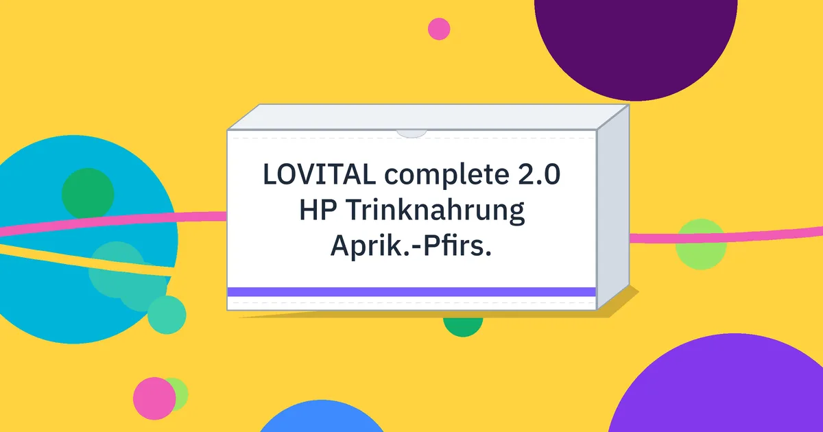Symbolbild: Packung mit der Aufschrift LOVITAL complete 2.0 HP Trinknahrung Aprik.-Pfirs. (PZN 17161598) – Verfügbarkeit und Bezug in Apotheken in Frankfurt am Main