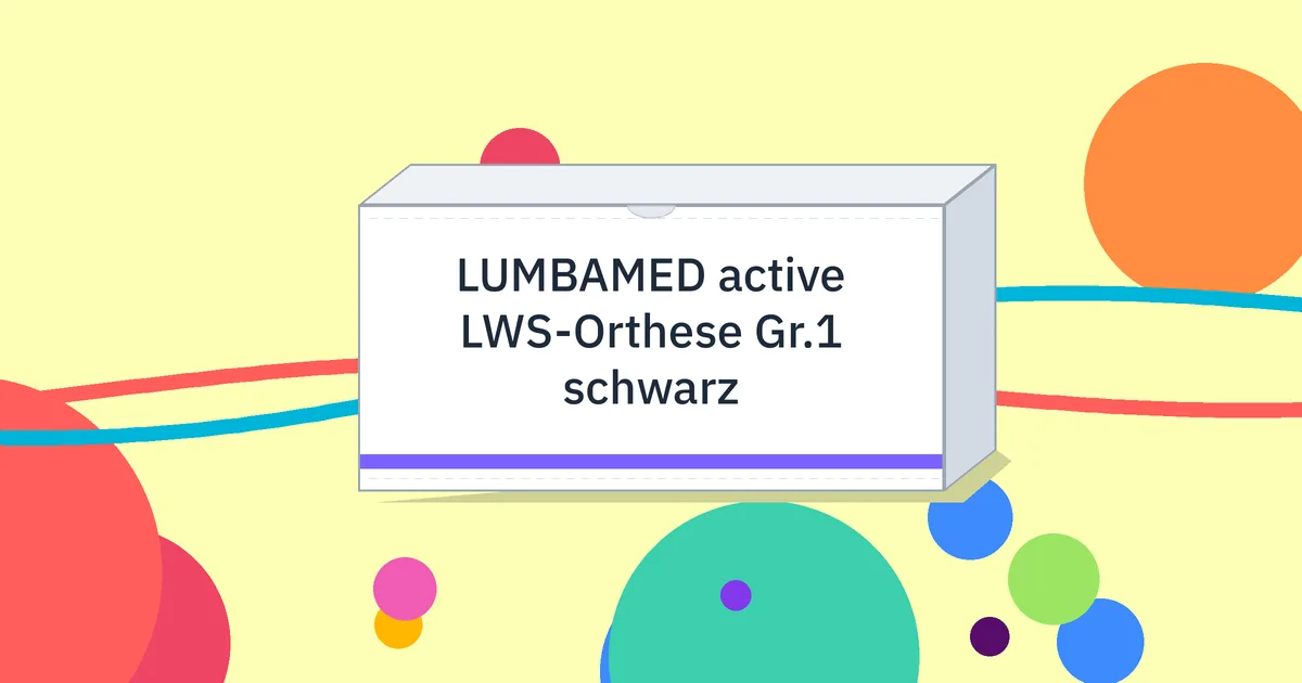 Symbolbild: Packung mit der Aufschrift LUMBAMED active LWS-Orthese Gr.1 schwarz (PZN 15314885) – Verfügbarkeit und Bezug in Apotheken in Frankfurt am Main