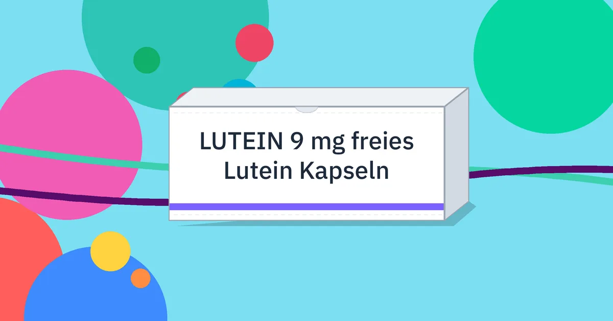 Symbolbild: Packung mit der Aufschrift LUTEIN 9 mg freies Lutein Kapseln (PZN 00601952) – Verfügbarkeit und Bezug in Apotheken in Frankfurt am Main
