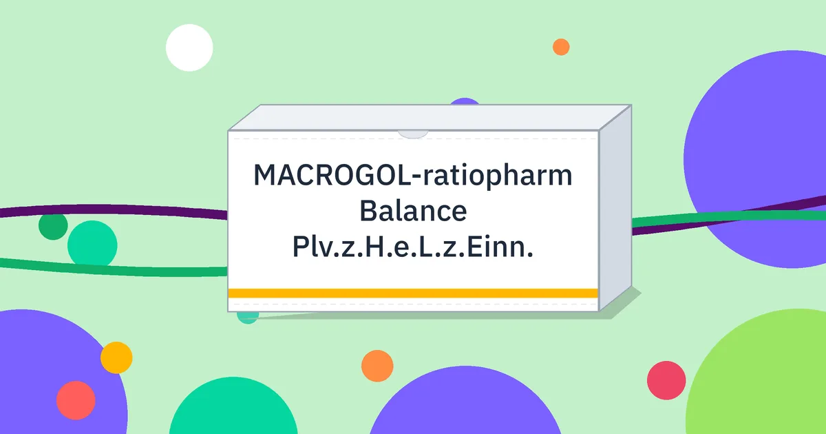 Symbolbild: Packung mit der Aufschrift MACROGOL-ratiopharm Balance Plv.z.H.e.L.z.Einn. (PZN 06553125) – Verfügbarkeit und Bezug in Apotheken in Frankfurt am Main