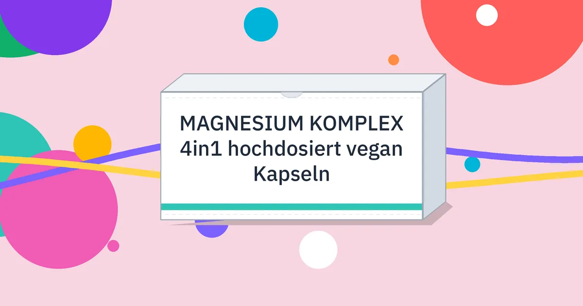 Symbolbild: Packung mit der Aufschrift MAGNESIUM KOMPLEX 4in1 hochdosiert vegan Kapseln (PZN 18680739) – Verfügbarkeit und Bezug in Apotheken in Frankfurt am Main