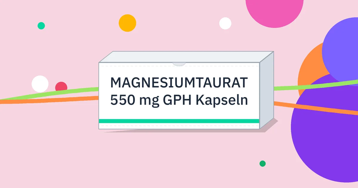 Symbolbild: Packung mit der Aufschrift MAGNESIUMTAURAT 550 mg GPH Kapseln (PZN 18310296) – Verfügbarkeit und Bezug in Apotheken in Frankfurt am Main
