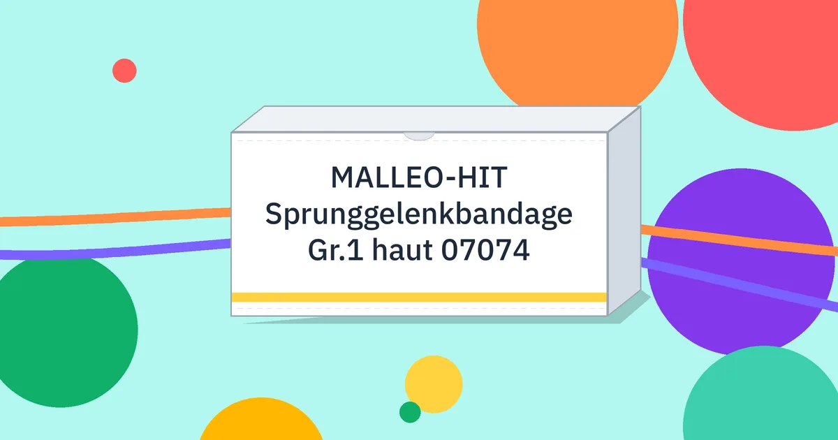 Symbolbild: Packung mit der Aufschrift MALLEO-HIT Sprunggelenkbandage Gr.1 haut 07074 (PZN 19621673) – Verfügbarkeit und Bezug in Apotheken in Frankfurt am Main