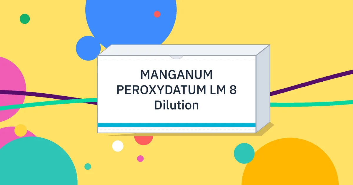 Symbolbild: Packung mit der Aufschrift MANGANUM PEROXYDATUM LM 8 Dilution (PZN 12945036) – Verfügbarkeit und Bezug in Apotheken in Frankfurt am Main