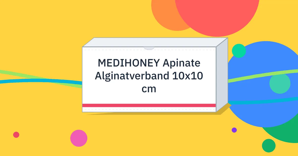 Symbolbild: Packung mit der Aufschrift MEDIHONEY Apinate Alginatverband 10x10 cm (PZN 06550641) – Verfügbarkeit und Bezug in Apotheken in Frankfurt am Main