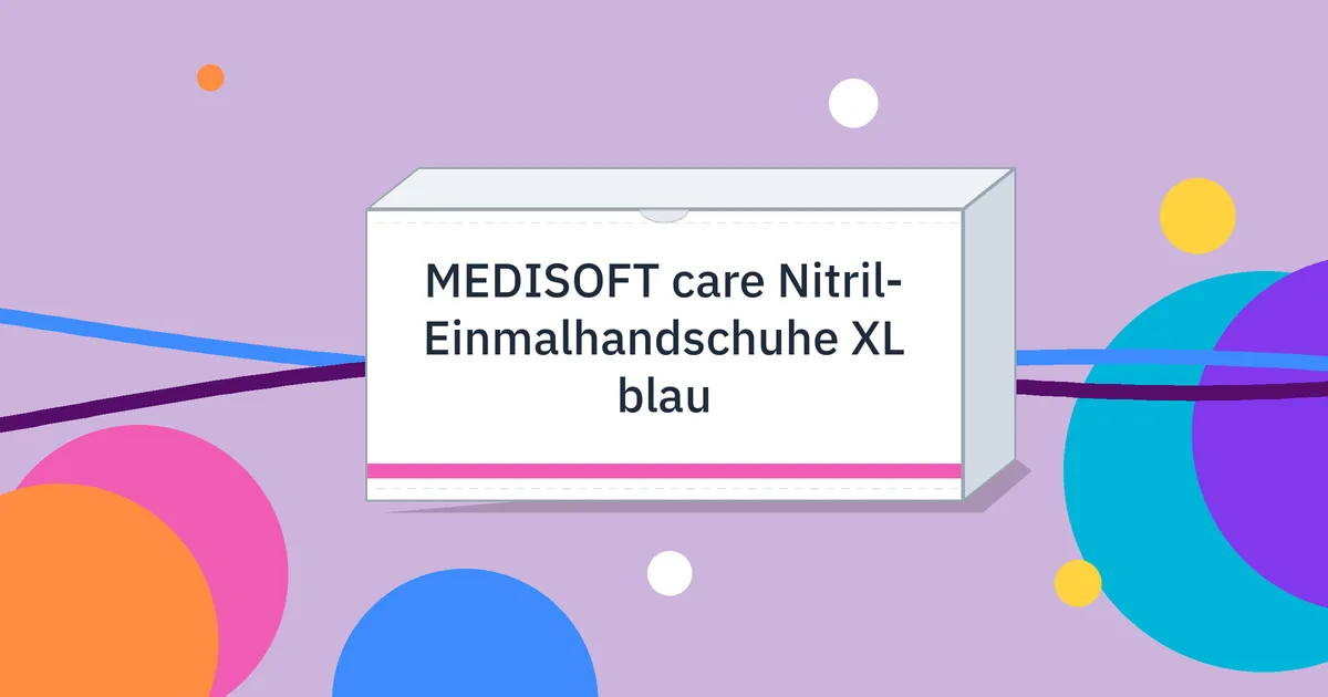 Symbolbild: Packung mit der Aufschrift MEDISOFT care Nitril-Einmalhandschuhe XL blau (PZN 20028265) – Verfügbarkeit und Bezug in Apotheken in Frankfurt am Main