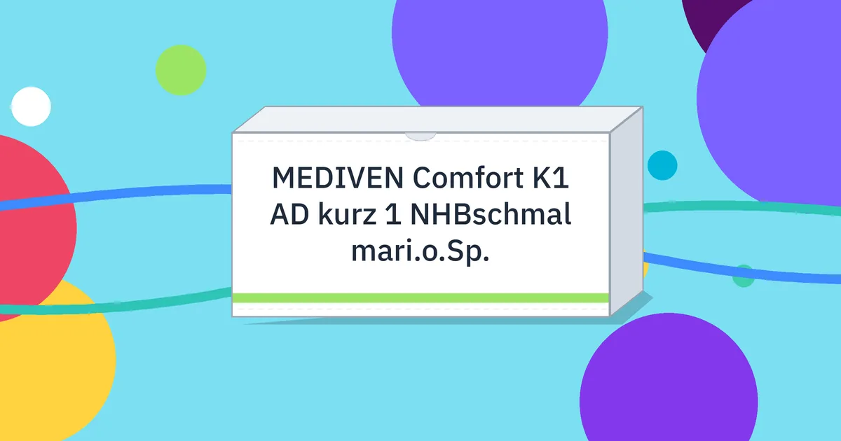 Symbolbild: Packung mit der Aufschrift MEDIVEN Comfort K1 AD kurz 1 NHBschmal mari.o.Sp. (PZN 14558295) – Verfügbarkeit und Bezug in Apotheken in Frankfurt am Main