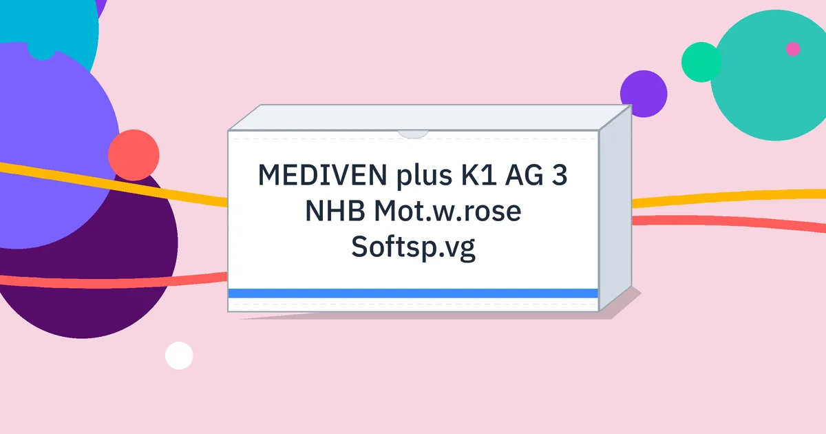 Symbolbild: Packung mit der Aufschrift MEDIVEN plus K1 AG 3 NHB Mot.w.rose Softsp.vg (PZN 15919973) – Verfügbarkeit und Bezug in Apotheken in Frankfurt am Main