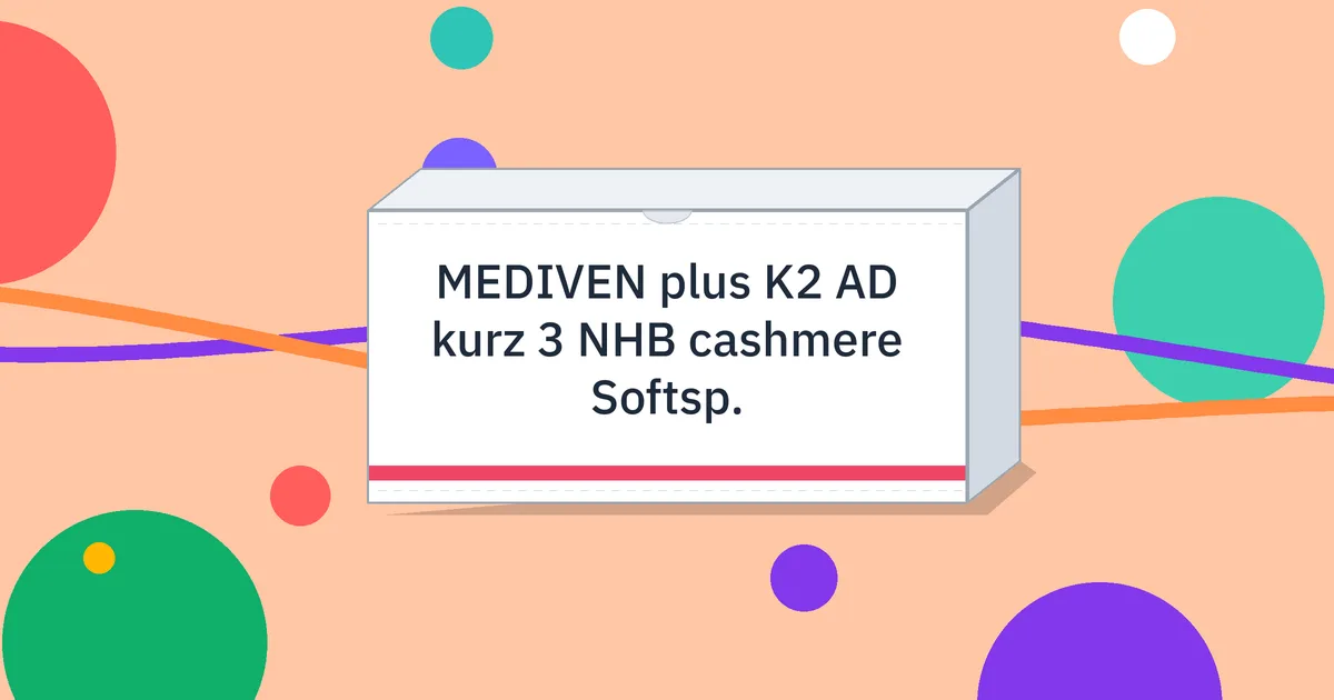 Symbolbild: Packung mit der Aufschrift MEDIVEN plus K2 AD kurz 3 NHB cashmere Softsp. (PZN 15925028) – Verfügbarkeit und Bezug in Apotheken in Frankfurt am Main