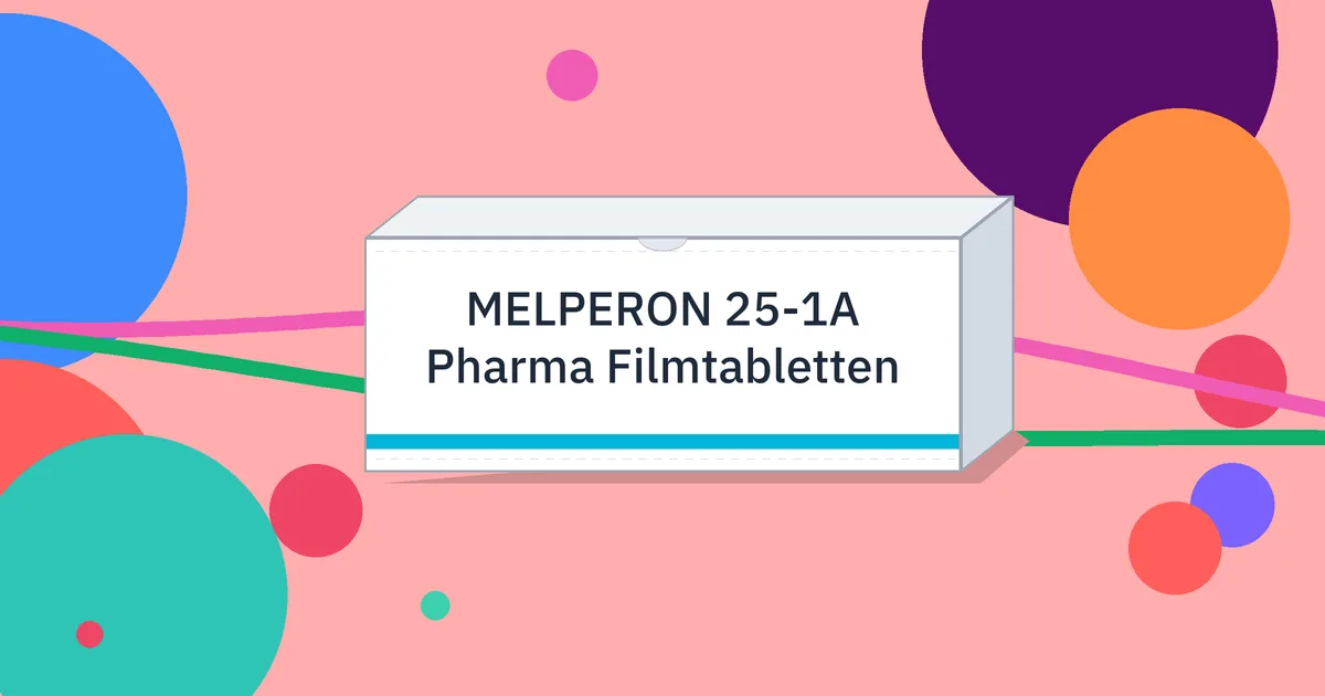 Symbolbild: Packung mit der Aufschrift MELPERON 25-1A Pharma Filmtabletten (PZN 02748027) – Verfügbarkeit und Bezug in Apotheken in Frankfurt am Main