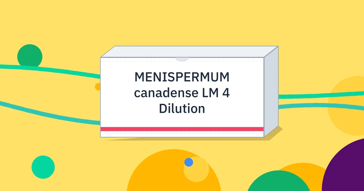 Symbolbild: Packung mit der Aufschrift MENISPERMUM canadense LM 4 Dilution (PZN 13603208) – Verfügbarkeit und Bezug in Apotheken in Frankfurt am Main