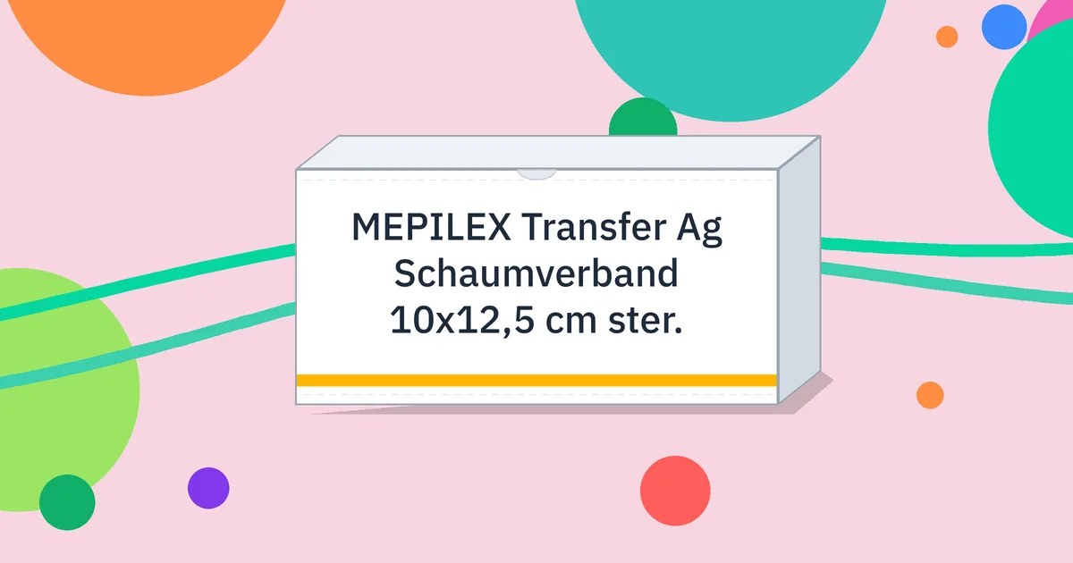 Symbolbild: Packung mit der Aufschrift MEPILEX Transfer Ag Schaumverband 10x12,5 cm ster. (PZN 11148125) – Verfügbarkeit und Bezug in Apotheken in Frankfurt am Main